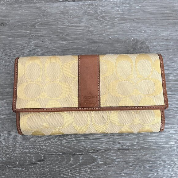 Bags | Coach Yellow And Tan Tri Fold Wallet | Poshmark